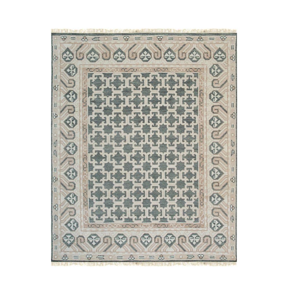 EORC Green 9 ft. x 12 ft. Hand-Knotted Wool Kotan Rug by, Elegant and ...