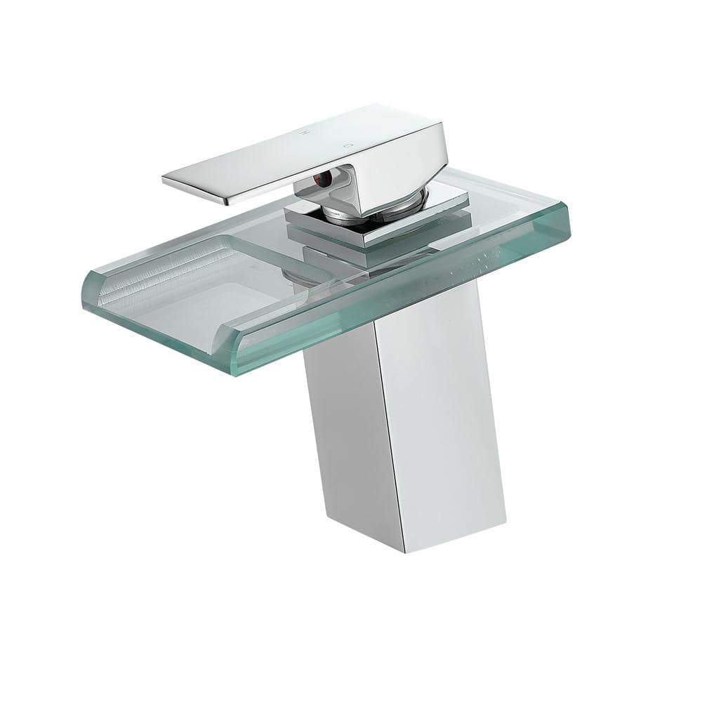Fapully Single-Handle Single Hole Waterfall Bathroom Faucet with LED ...