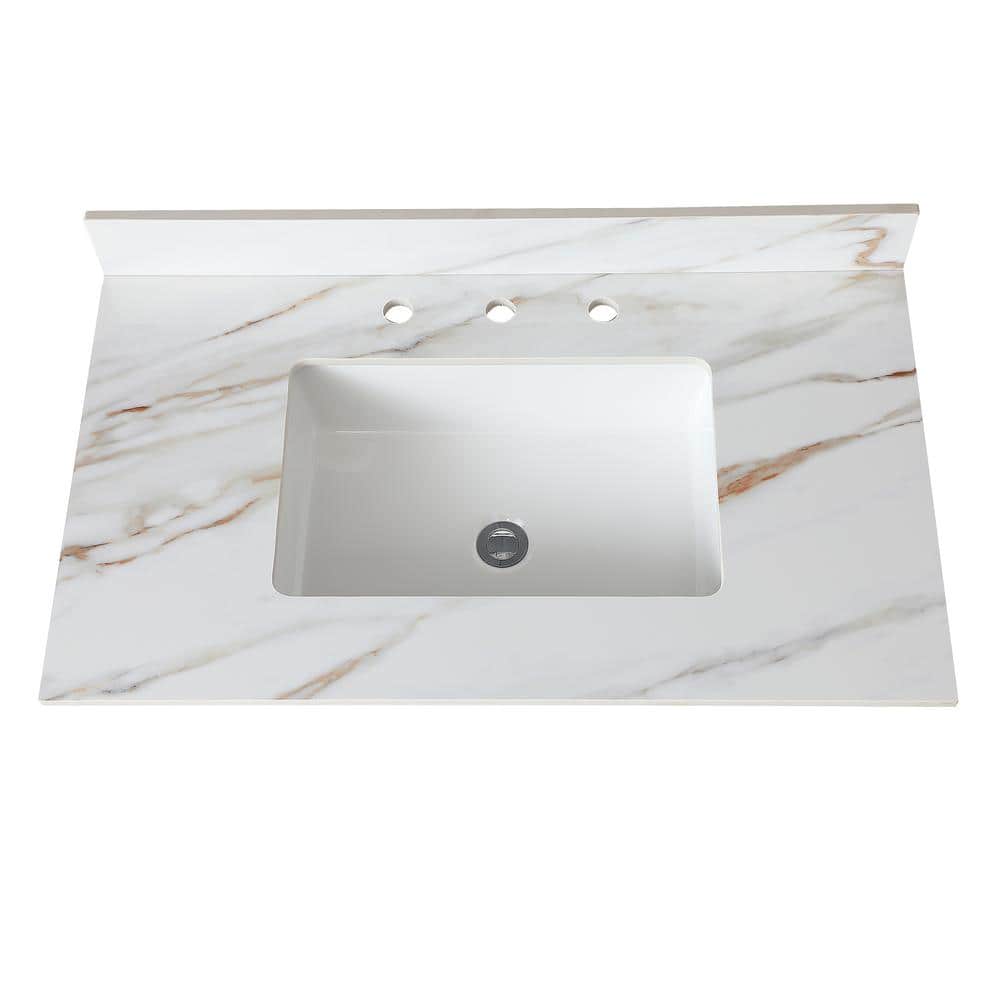 CASAINC 3.08 ft. L x 7.3 in. D 3-Holes Engineered Composite Countertop ...