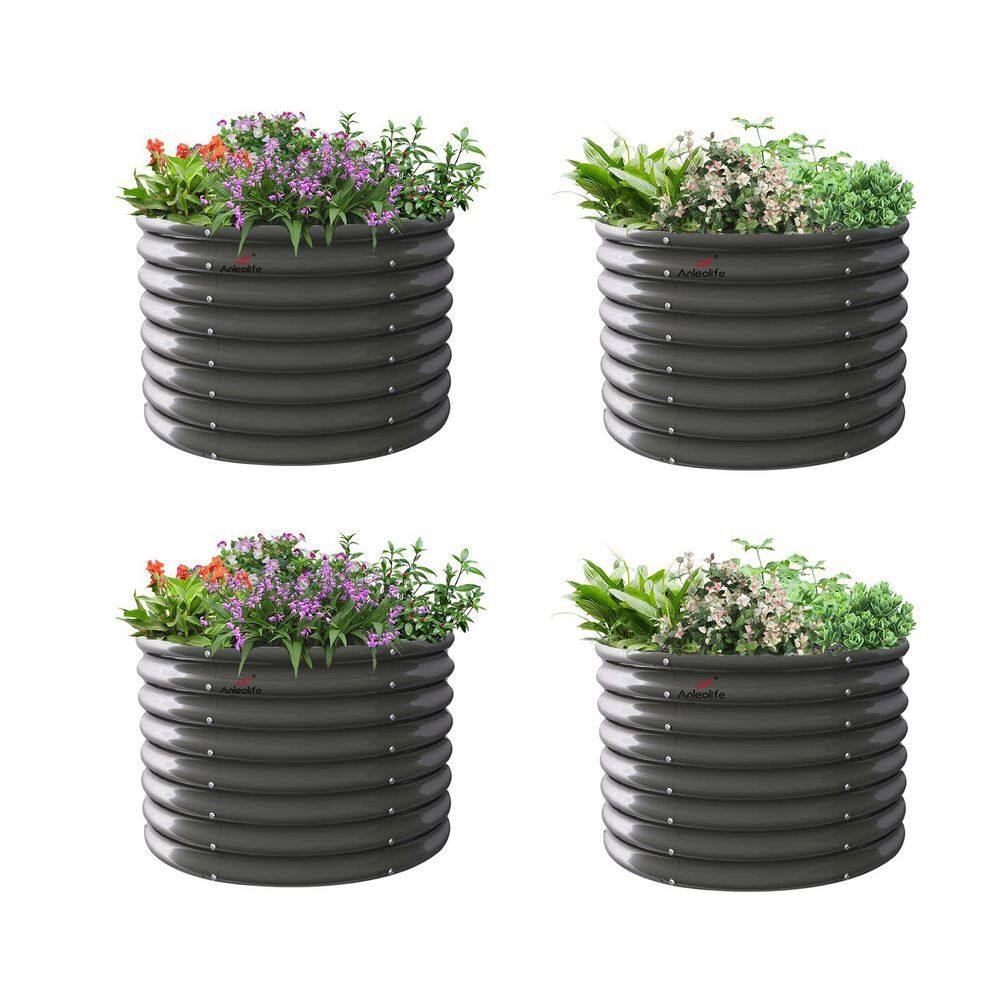 Zeus & Ruta 35 in. x 35 in. x 24 in. Quartz Grey Outdoor Round Metal ...