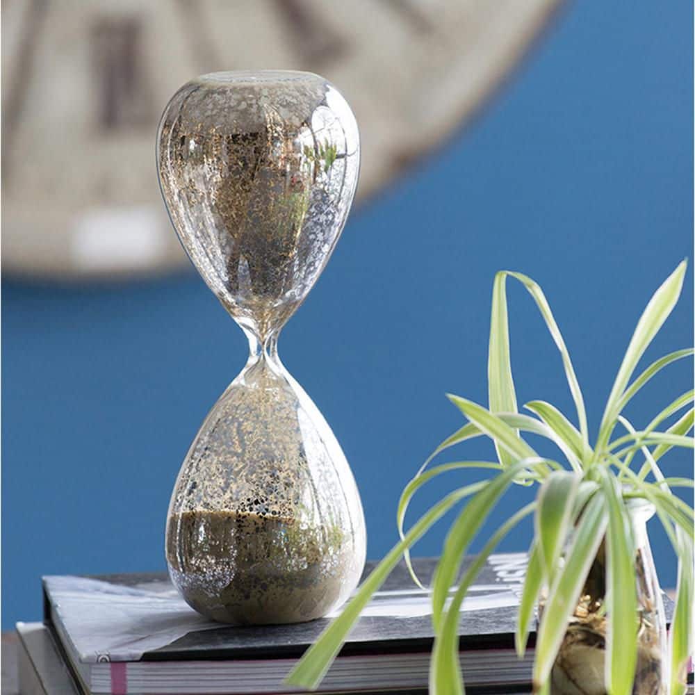 Antiqued Beige+Cream Curved Shape Glass 3.6 in. Decorative Hourglass ...