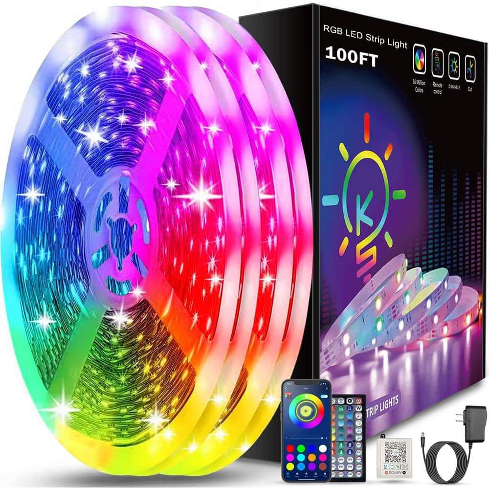 Lukyamzn 100 ft. Smart App Music Sync Color Changing RGB Bluetooth LED ...