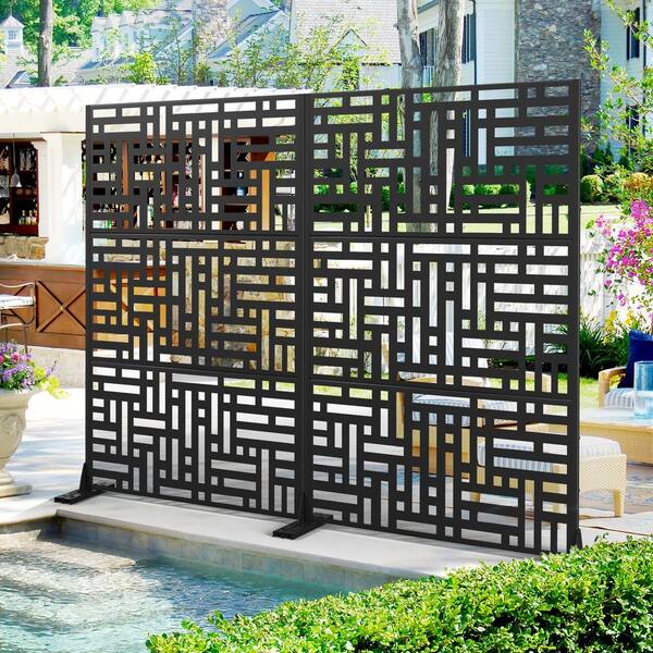 TUYOHW 72 in. H x 47 in. W Metal Privacy Screen for Deck Patio Balcony ...