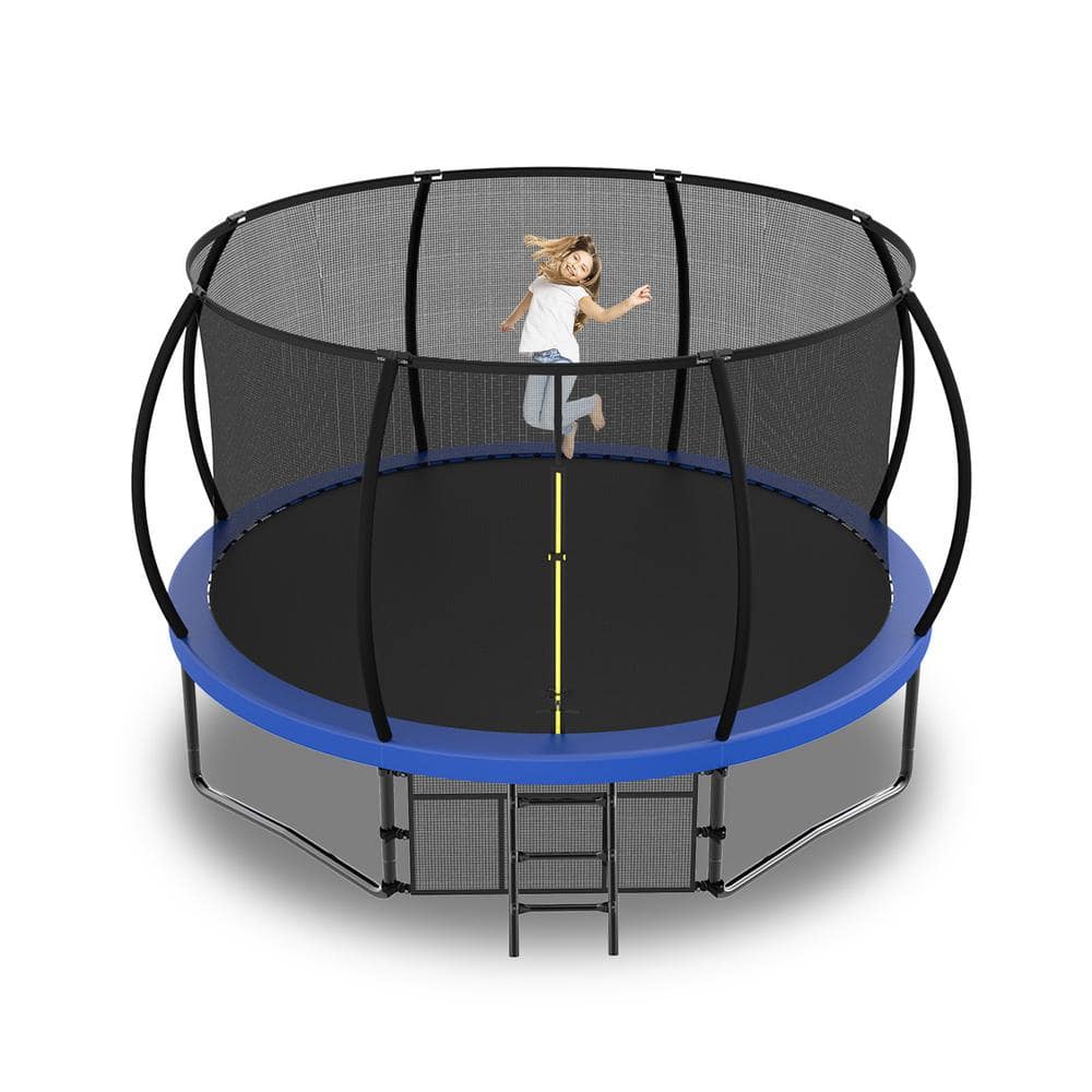 Boosicavelly 12 ft. Blue Galvanized Anti-Rust Outdoor Round Trampoline ...