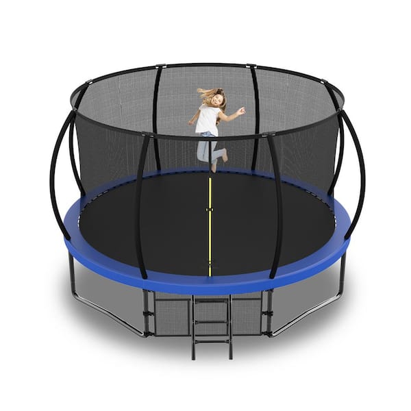 Boosicavelly 12 ft. Blue Galvanized Anti-Rust Outdoor Round Trampoline ...