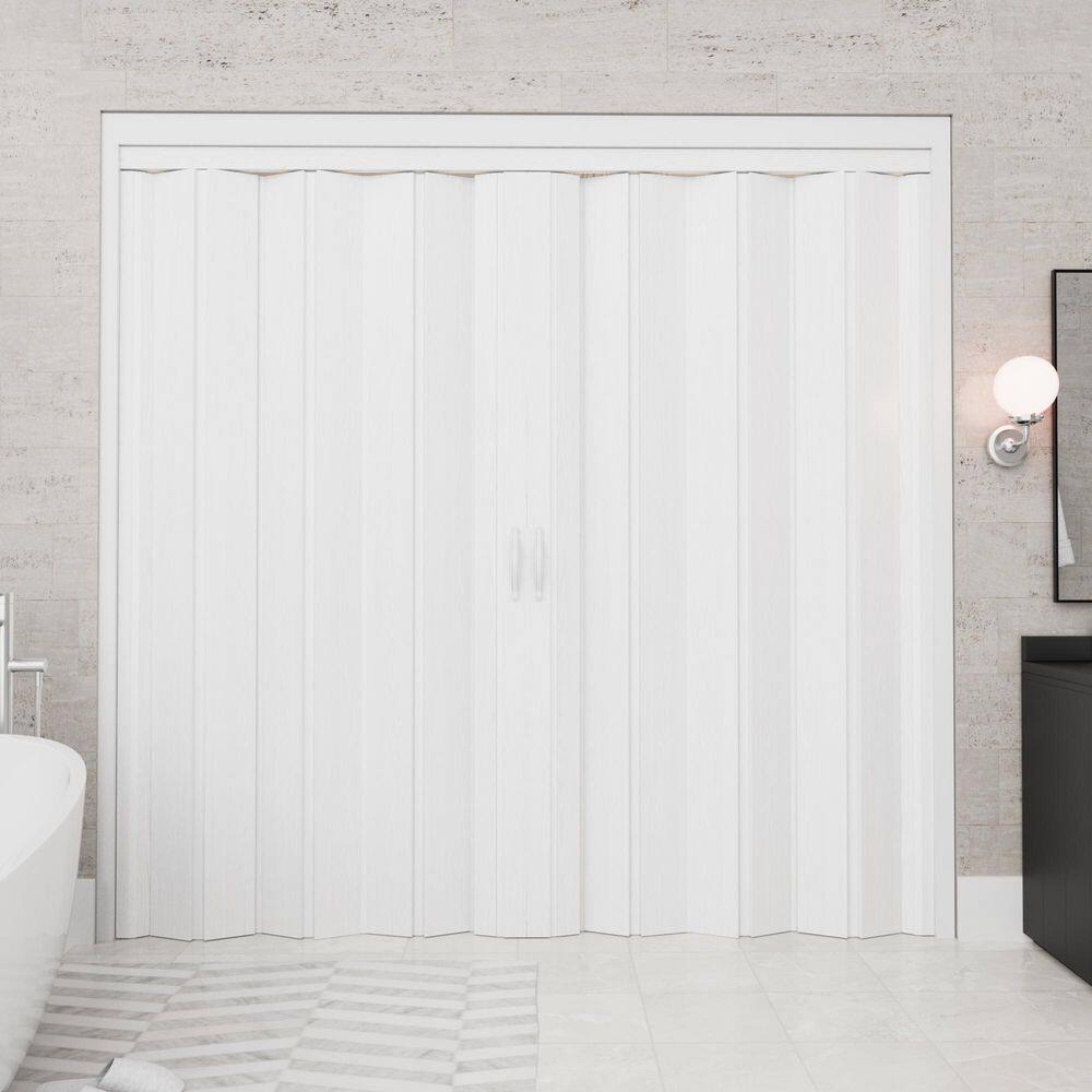 ARK DESIGN 72 in. x 80 in. White Vinyl PVC Double Layer Accordion Door ...