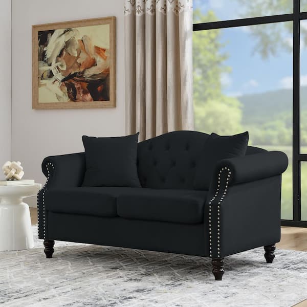 Noble House Lioren French 57 in. Rolled Arm and Nailhead Tufted Velvet ...