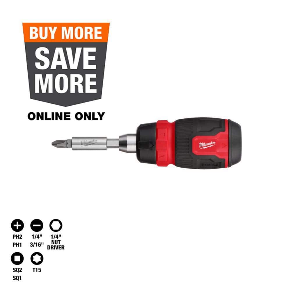 Milwaukee 8-In-1 Ratcheting Compact Multi-Bit Screwdriver 48-22-2913 ...