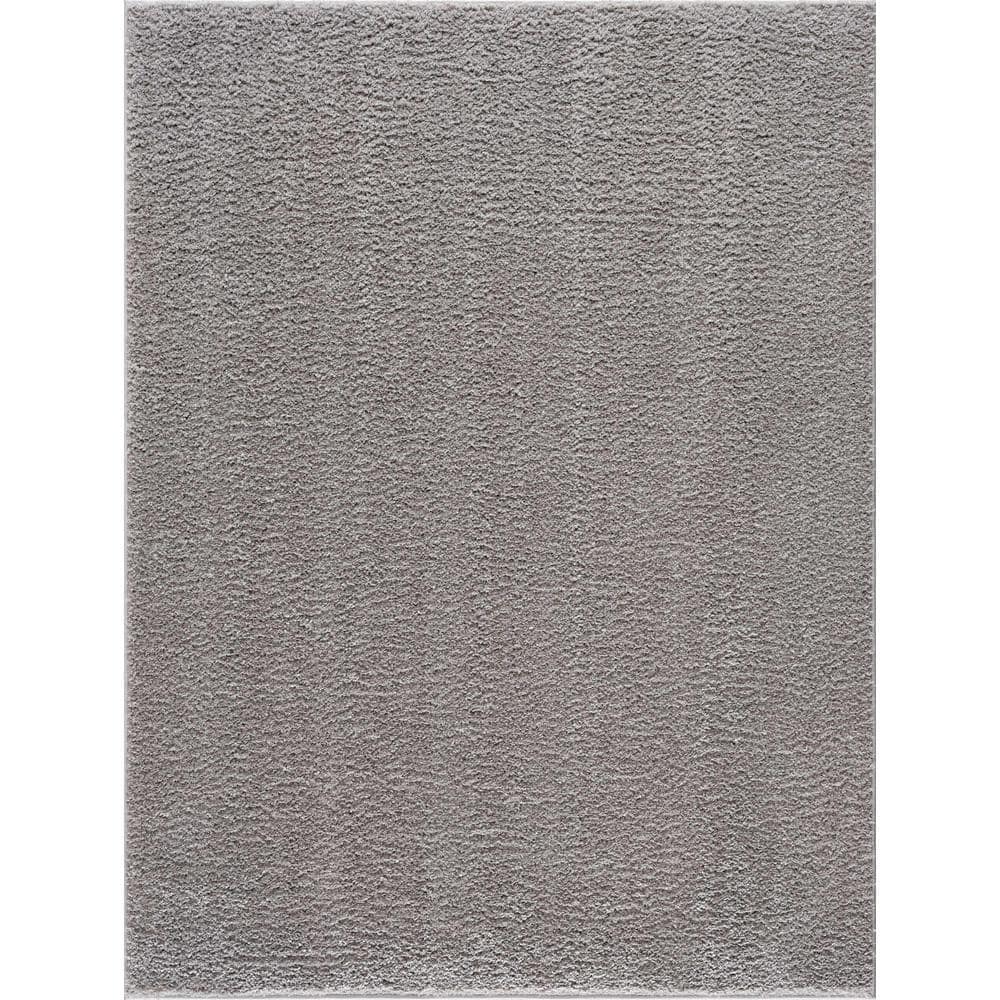 HAUTELOOM Judy 5 ft. X 7 ft. Light Gray Solid Shag Rubber Backing Soft ...