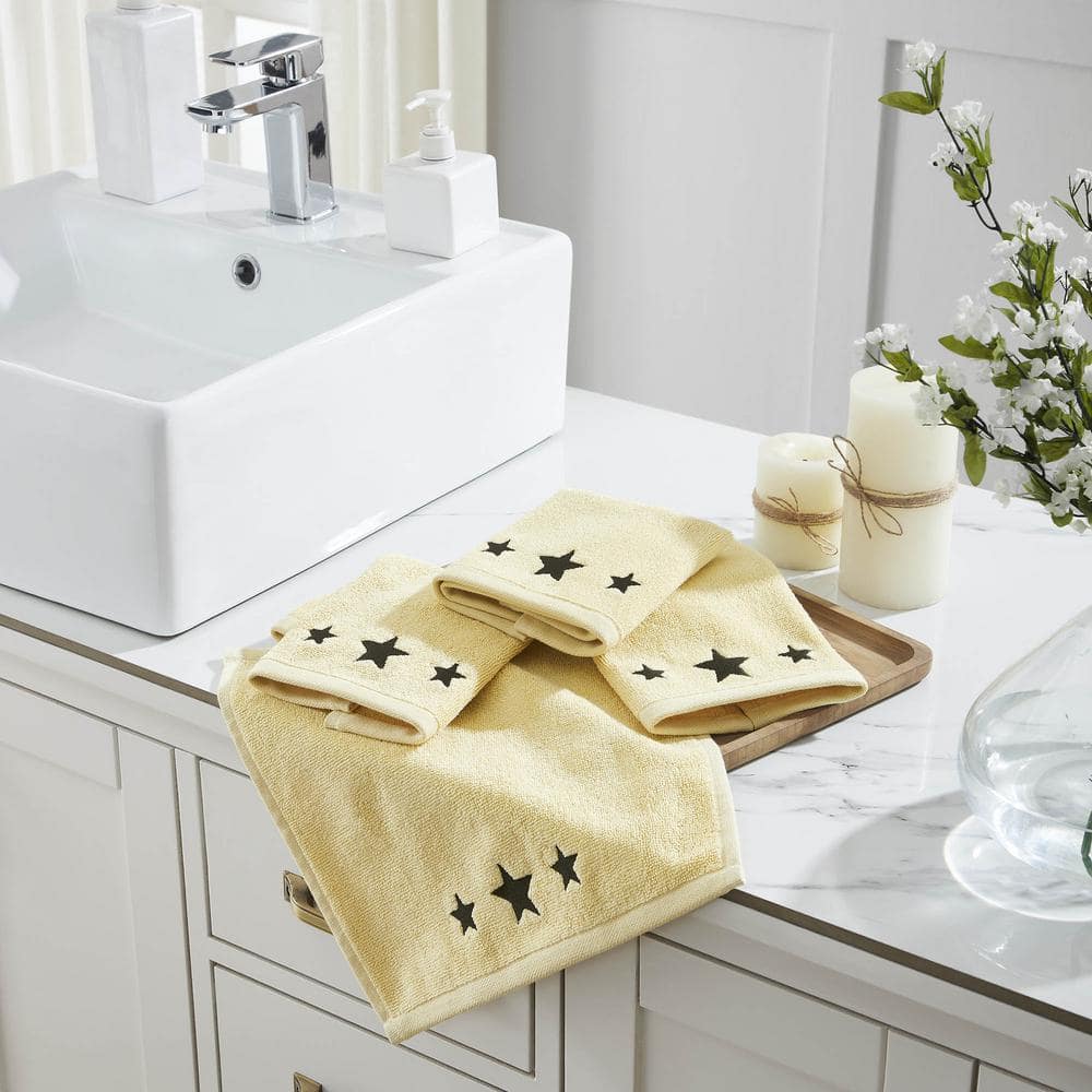 VHC Brands Black Stars Soybean Creme 100% Cotton Washcloth (Set of 4 ...