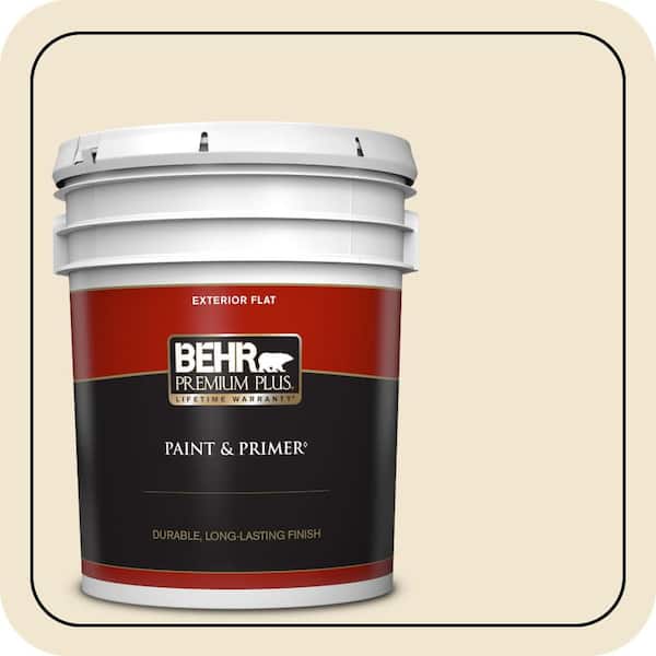 BEHR PREMIUM PLUS 5 gal. #330E-1 Informal Ivory Flat Exterior Paint ...