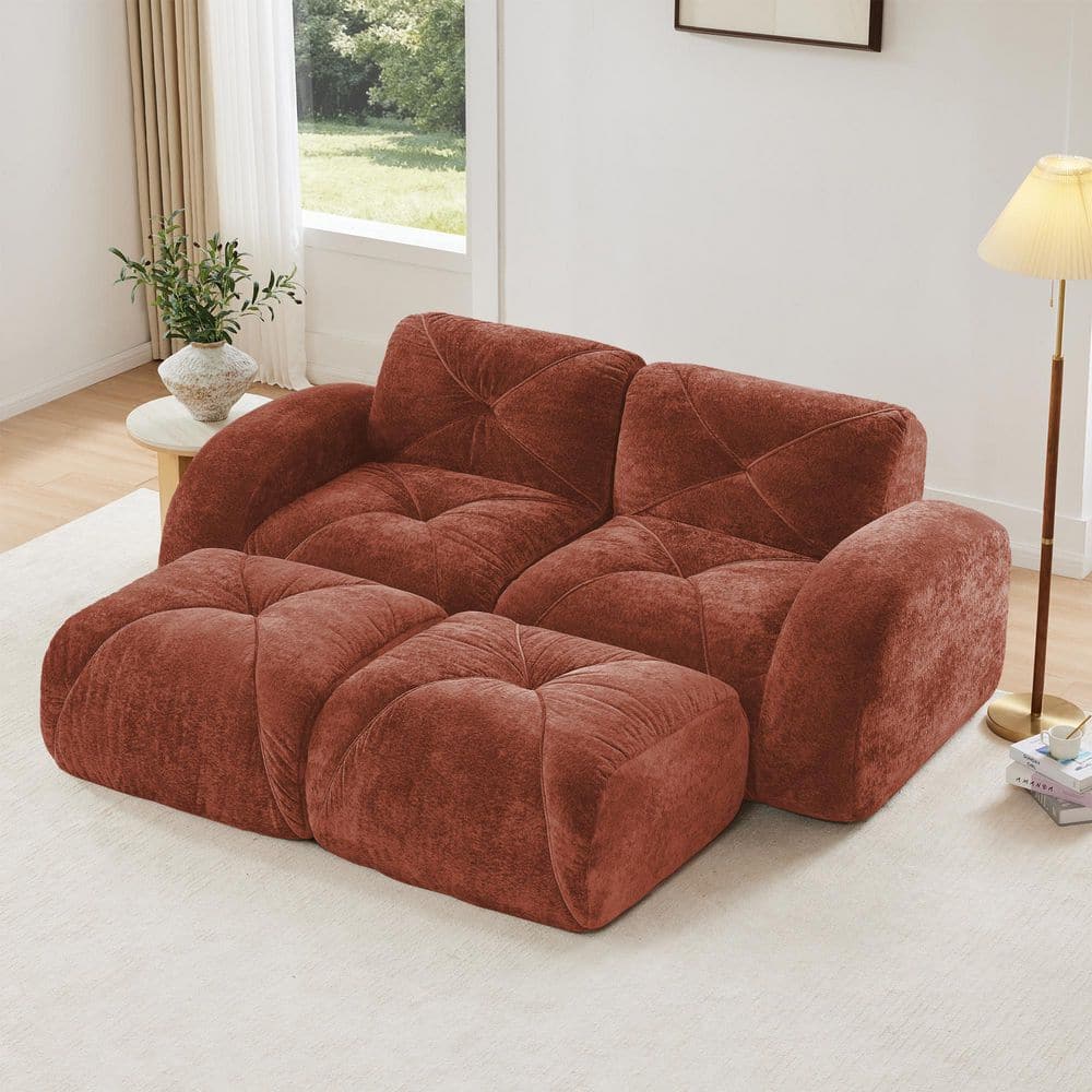 Boyel Living 80.3 in. Round Arm Velvet Boneless Sofa U-Shaped Tufted ...