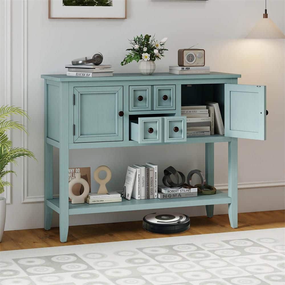 Costway Blue MDF Buffet Sideboard Cabinet with 2 Doors and 2 Drawer ...