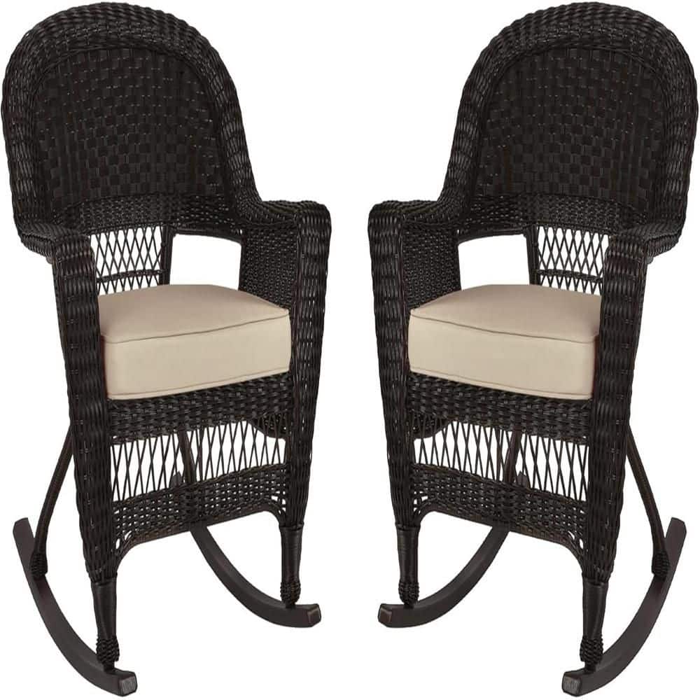 HOME IMPORTS EMPORIUM Espresso Wicker Outdoor Rocking Chair with Tan ...