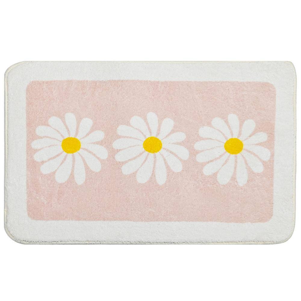 Afoxsos 16 in. x 24 in. Pink Cute Daisy Microfiber Rectangle Bathroom ...