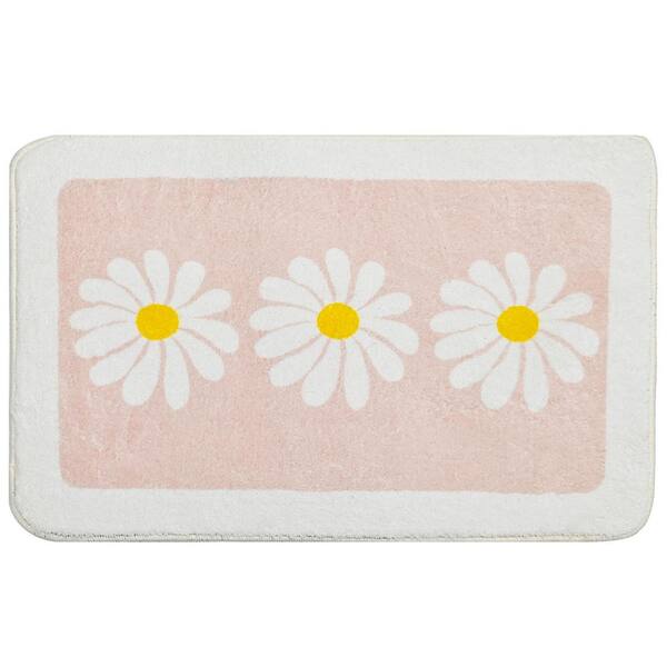 Afoxsos 16 in. x 24 in. Pink Cute Daisy Microfiber Rectangle Bathroom ...