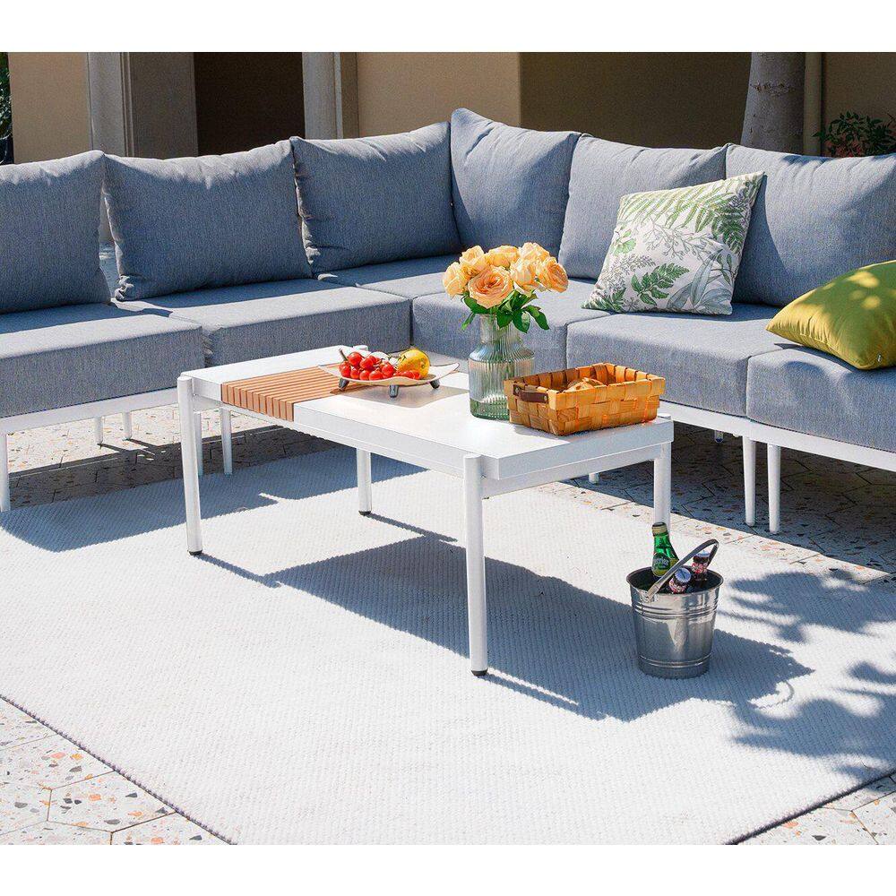AURA OUTDOOR White Rectangle Metal Outdoor Patio All-Weather Coffee ...