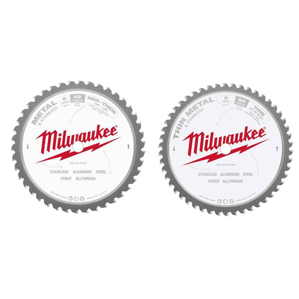 Milwaukee 8 in. x 50-Tooth Carbide Thin Metal, Stainless and 8 in. x 42 ...
