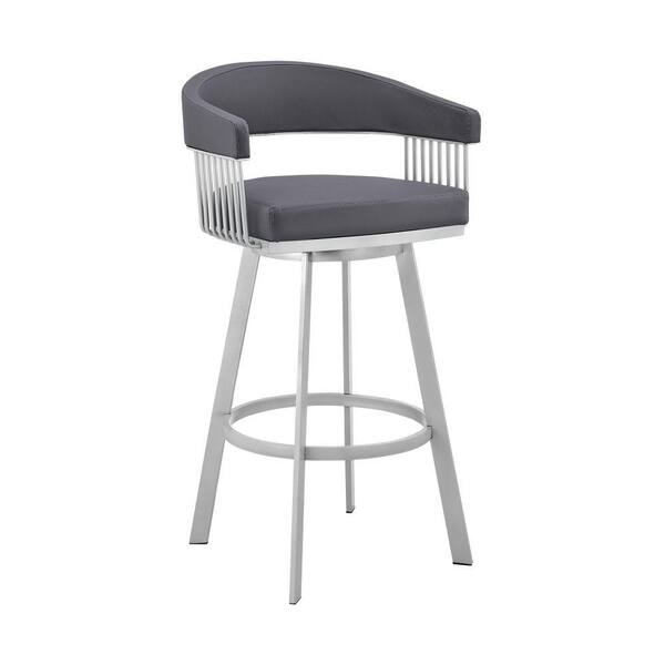 Benjara Luci 25 in. Gray and Silver Low Back Metal Frame Swivel Counter ...