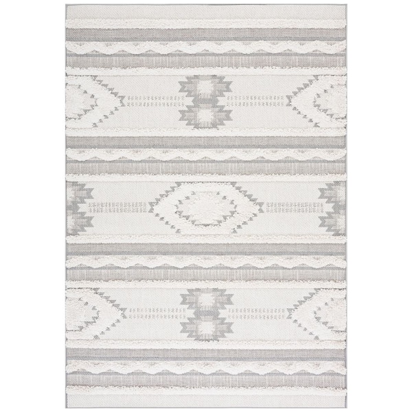 SAFAVIEH Cottage Ivory/Light Gray 5 ft. x 8 ft. High-Low Geometric ...