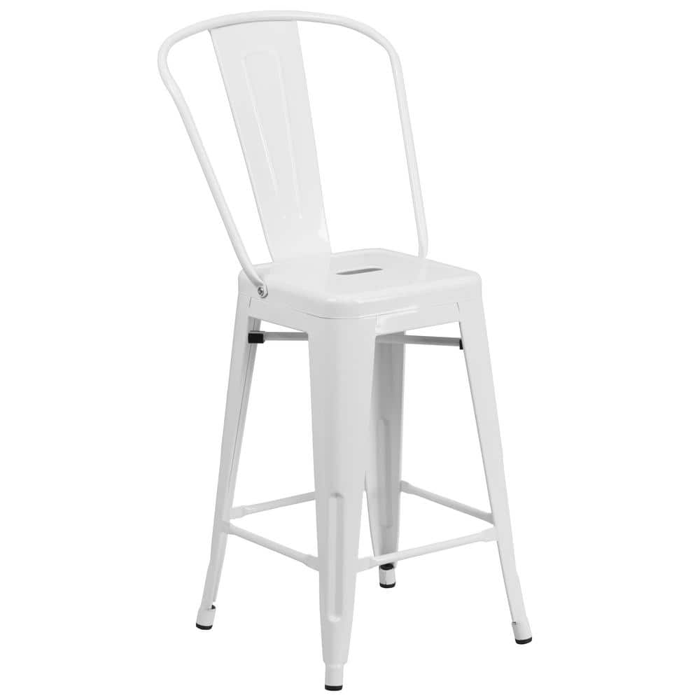 Flash Furniture 24.25 in. White Metal Bar Stool CH3132024GBWH - The ...