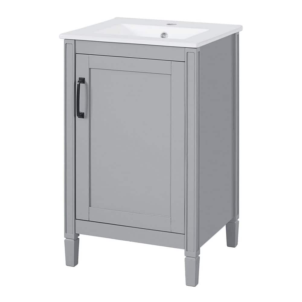 LuckByte 20 in. Gray Wood Rectangle Vessel Sink Bathroom Vanity Combo ...
