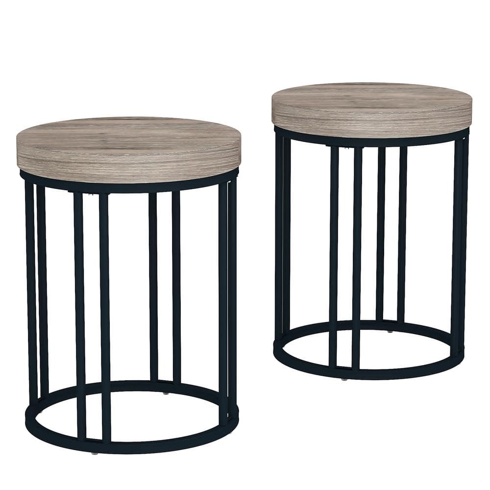 BYBLIGHT Kerlin 17.71 in. Grey Round Wood End Table with Metal Frame BB ...