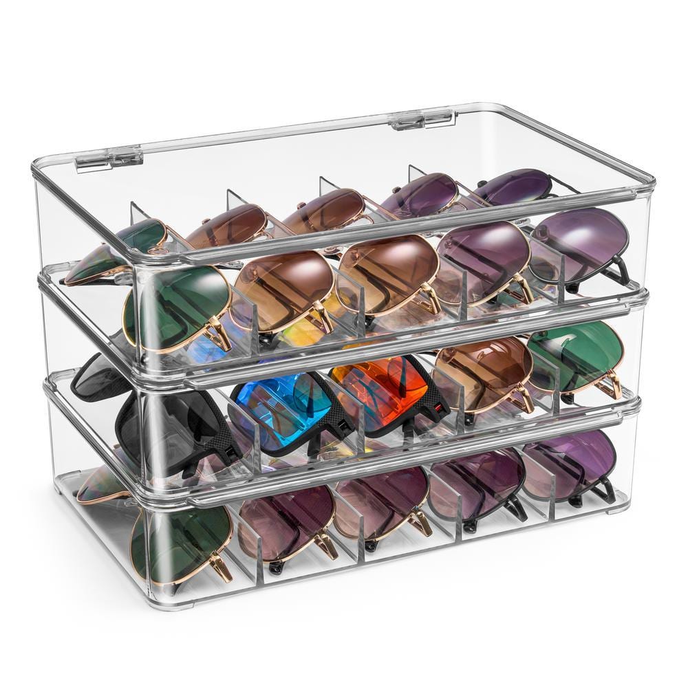 Sorbus Clear Stackable Sunglasses Organizer, Eyeglass Storage Case, and ...