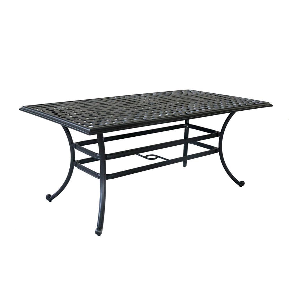 GC GATHERCRAFT Halston Espresso Brown Rectangle Cast Aluminum Outdoor Dining Table with 2 in ...