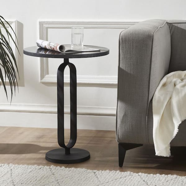 HOME IMPORTS EMPORIUM 19 in. W Black Finish Round Shape Wood Frame End ...