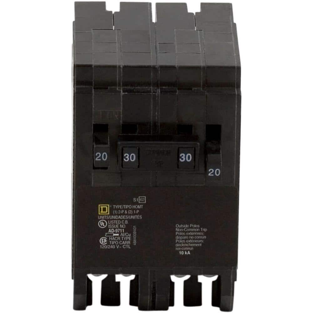 Square D Homeline 2-20 Amp Single-Pole 1-30 Amp 2-Pole Quad Tandem ...