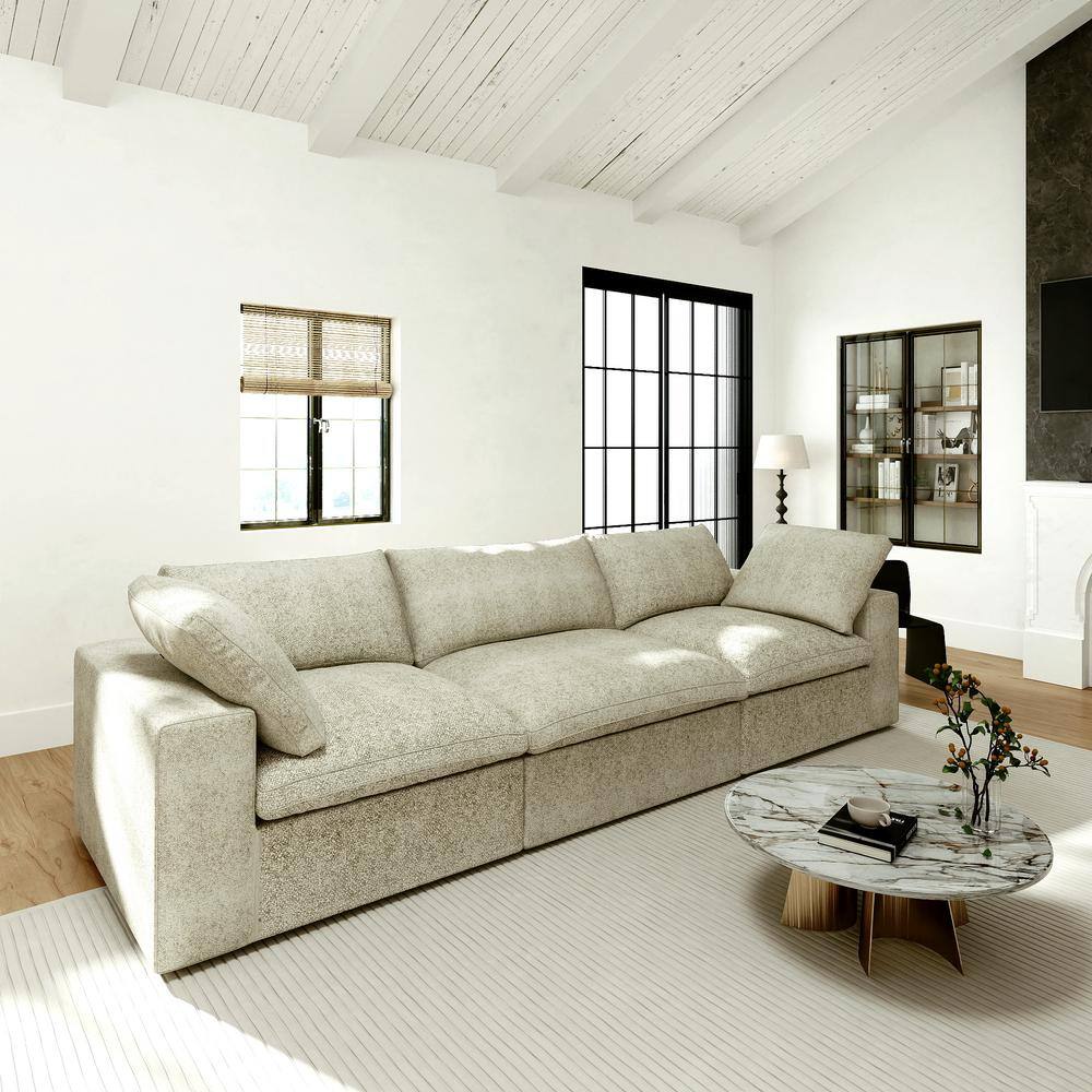 Magic Home 118 in. Square Arm 3-Piece Linen Modular Sectional Sofa Rearrangeable Cloud Couch in ...