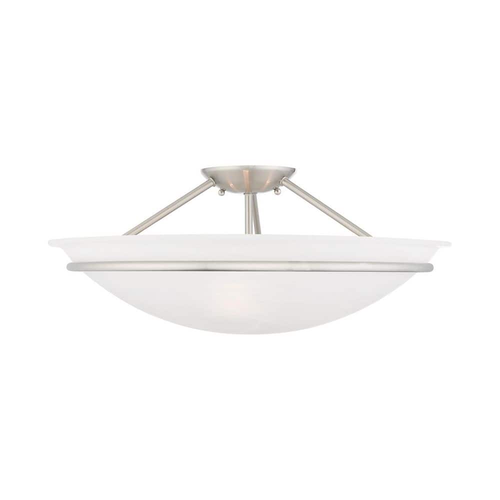 AVIANCE LIGHTING Walcott 20 in. 3-Light Brushed Nickel Semi Flush Mount ...