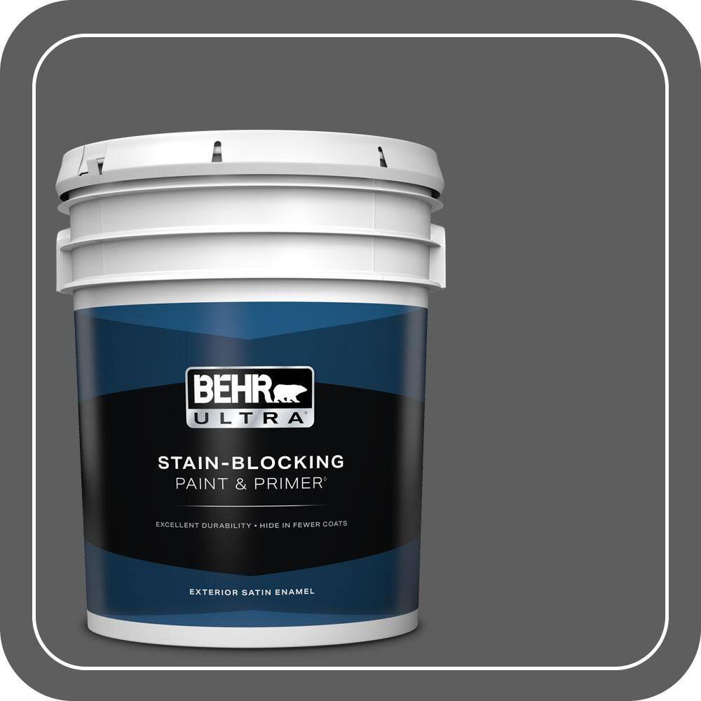 BEHR ULTRA 5 gal. #N520-6 Asphalt Gray Satin Enamel Exterior Paint ...
