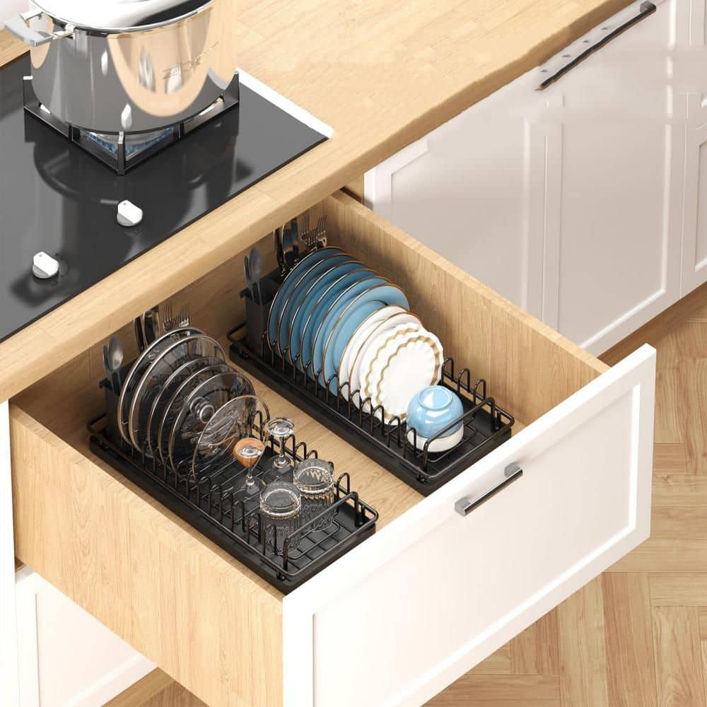 Wudkey Black Compact Dish Rack Sink Drying Rack with Silicone Mat ...