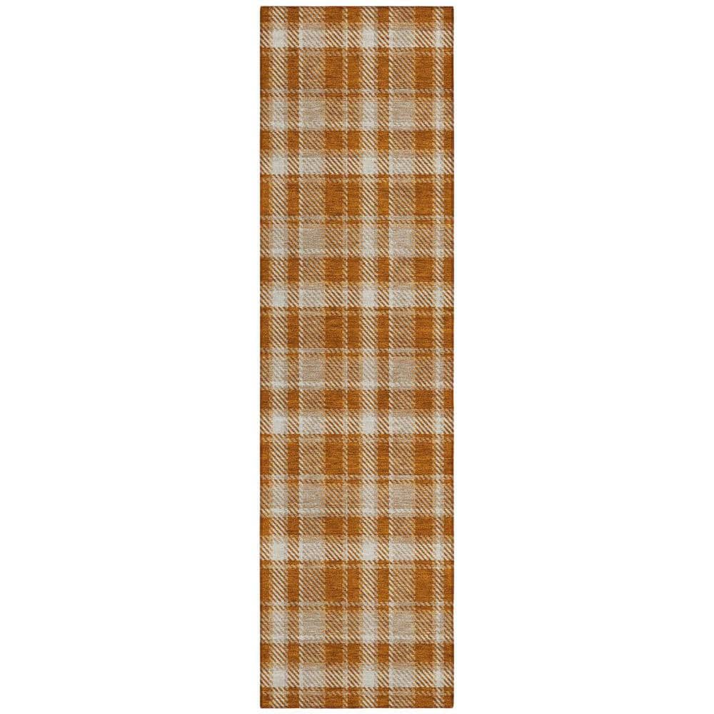 HomeRoots Orange and Ivory 2 ft. x 8 ft. Woven Plaid Runner Indoor ...