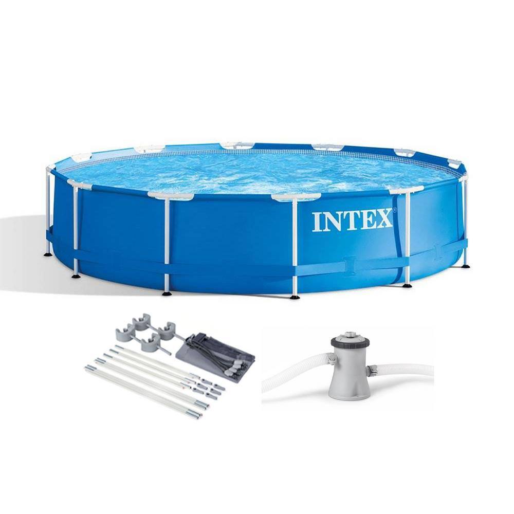 Intex 12 ft. x 30 in. Metal Frame Above Ground Swimming Pool Kit with ...
