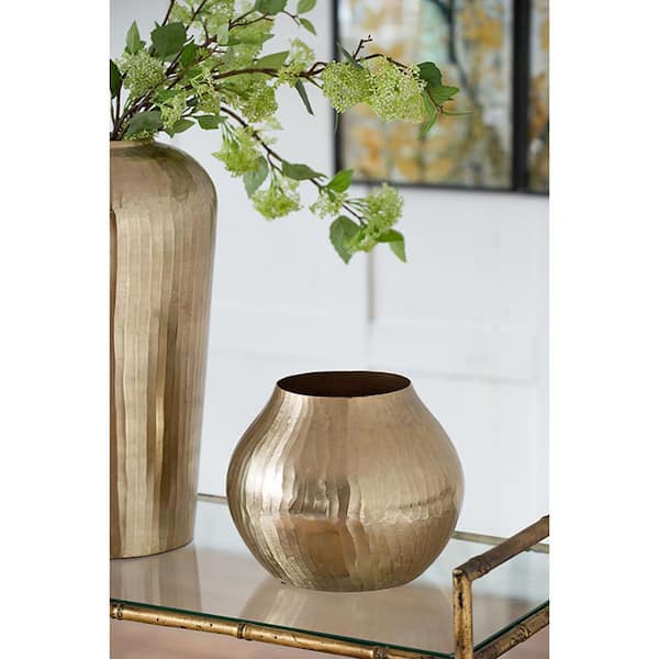 Modern Design 9 in. Gold Aluminum Metal Round Vase DEVS1613 - The Home ...