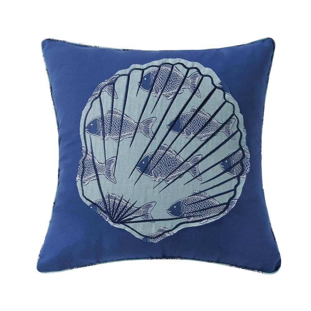 LEVTEX HOME Bayport Blue Shell Appliqued 20 in. x 20 in. Throw Pillow ...