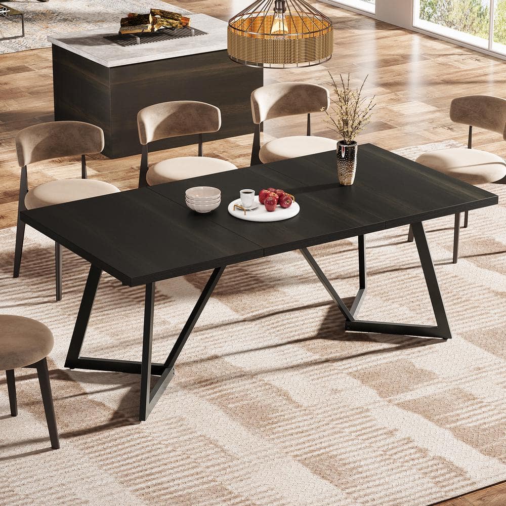 BYBLIGHT Roesler Modern Black Wood Dining Table, 70.86 in. 4-Legs Long ...