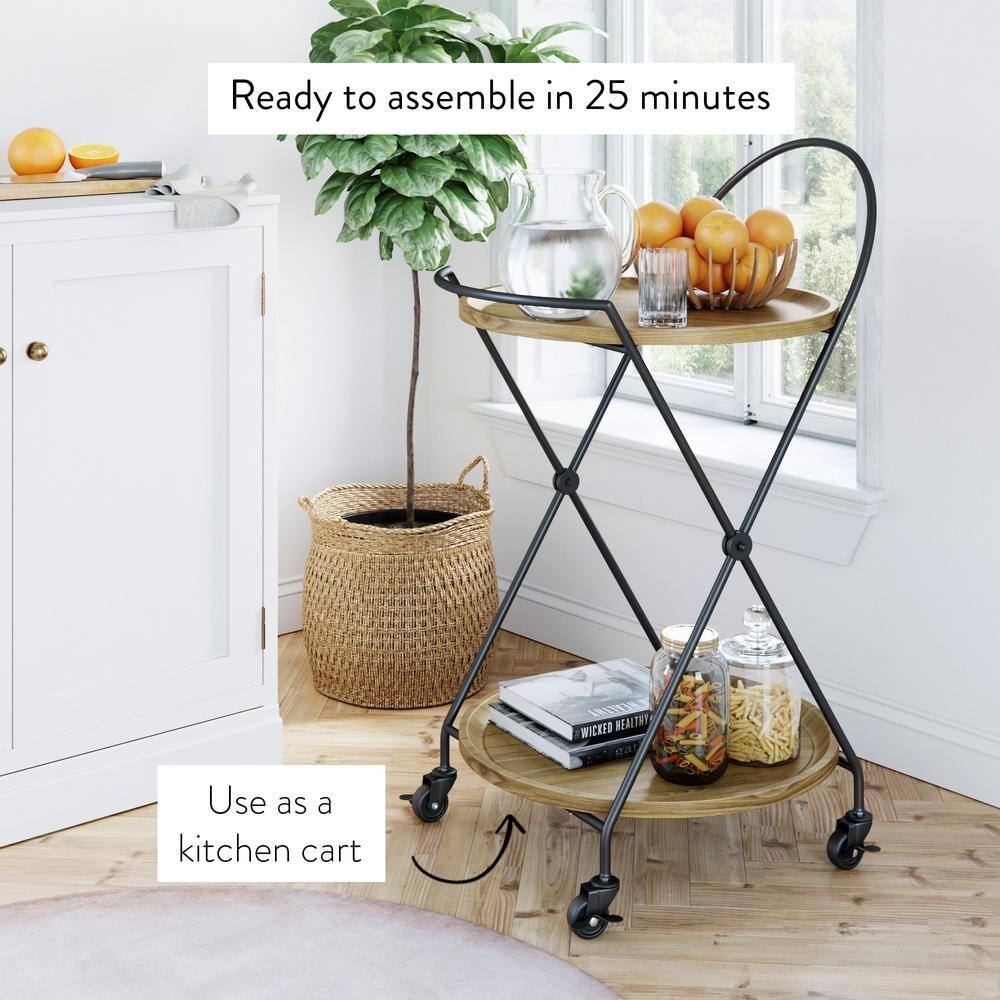 Buy Sage 2-Tier Warm Walnut Tray and Black Metal Round Mid-Century ...