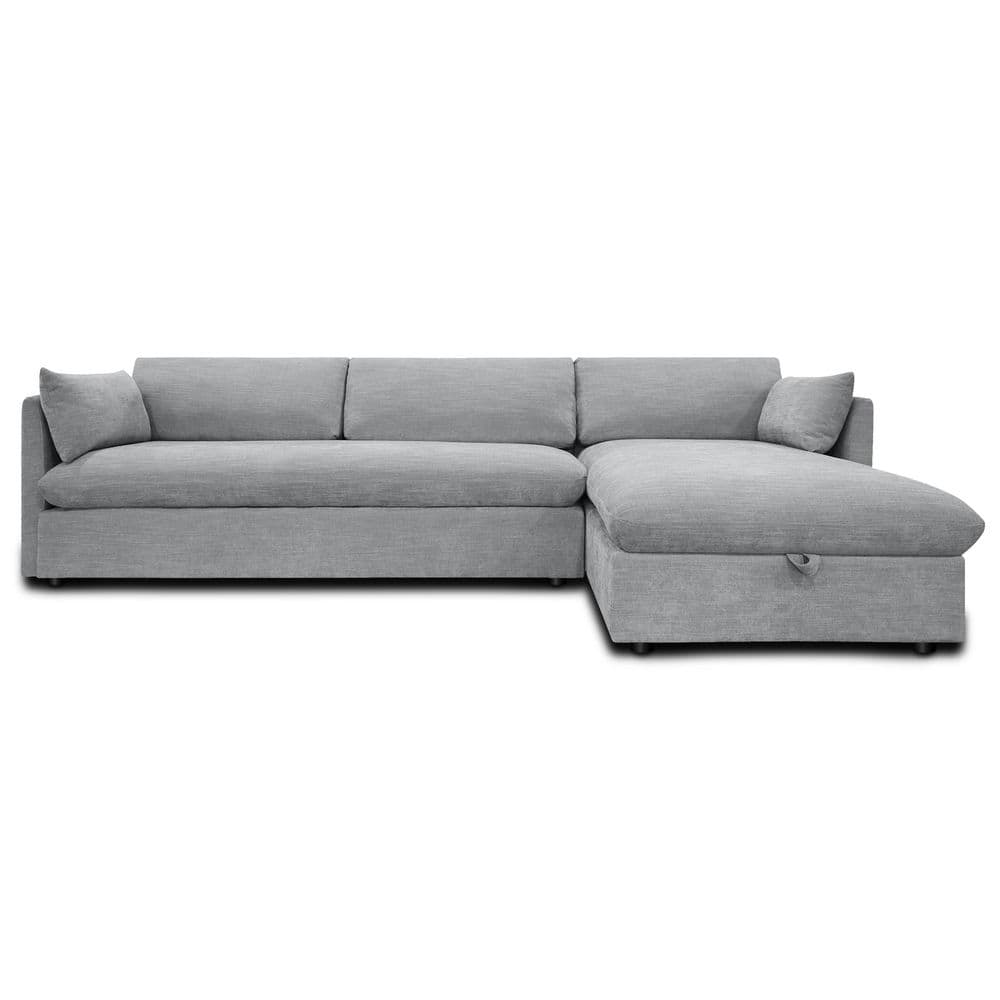 Poly and Bark 117 in., Fabric Gray Argos Right-Facing 3 Seat Fabric Sleeper Gray Sectional Sofa ...