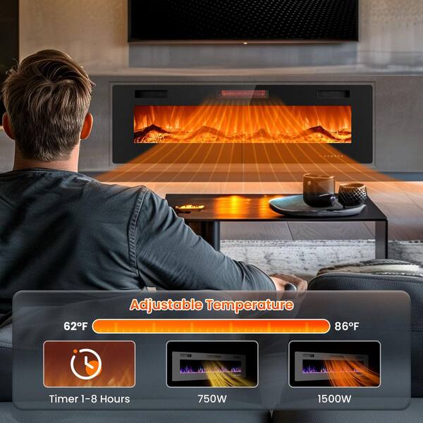 R.W.FLAME 60 in. Wall Mount Low Noise Electric Fireplace with Remote ...