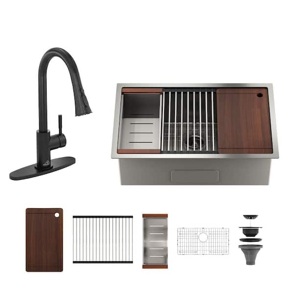 Boyel Living 36 in. Drop in Single Bowl 18-Gauge Brushed Nickel ...