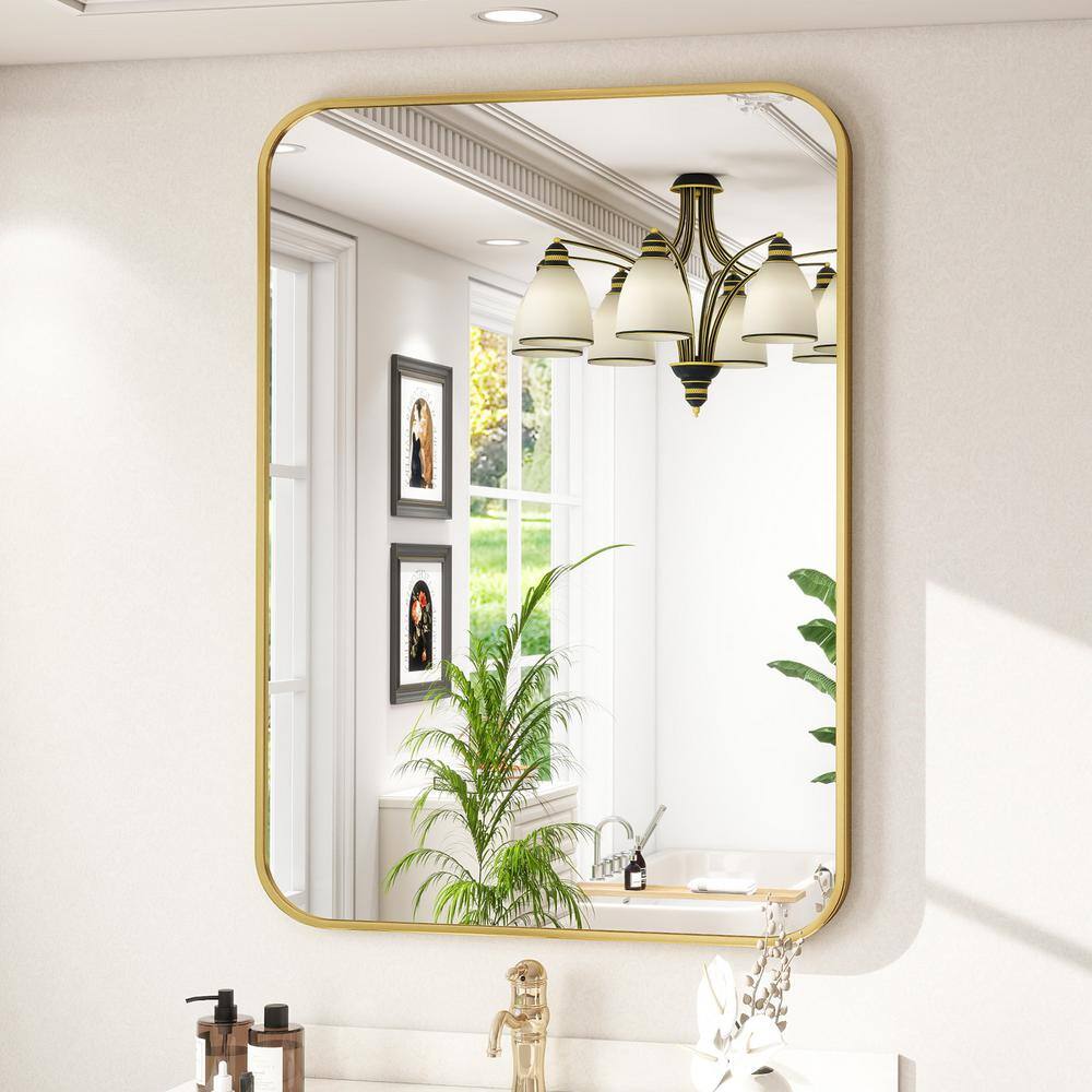 GLSLAND Rectangular Round Corners Gold Aluminum Alloy Framed Bathroom ...