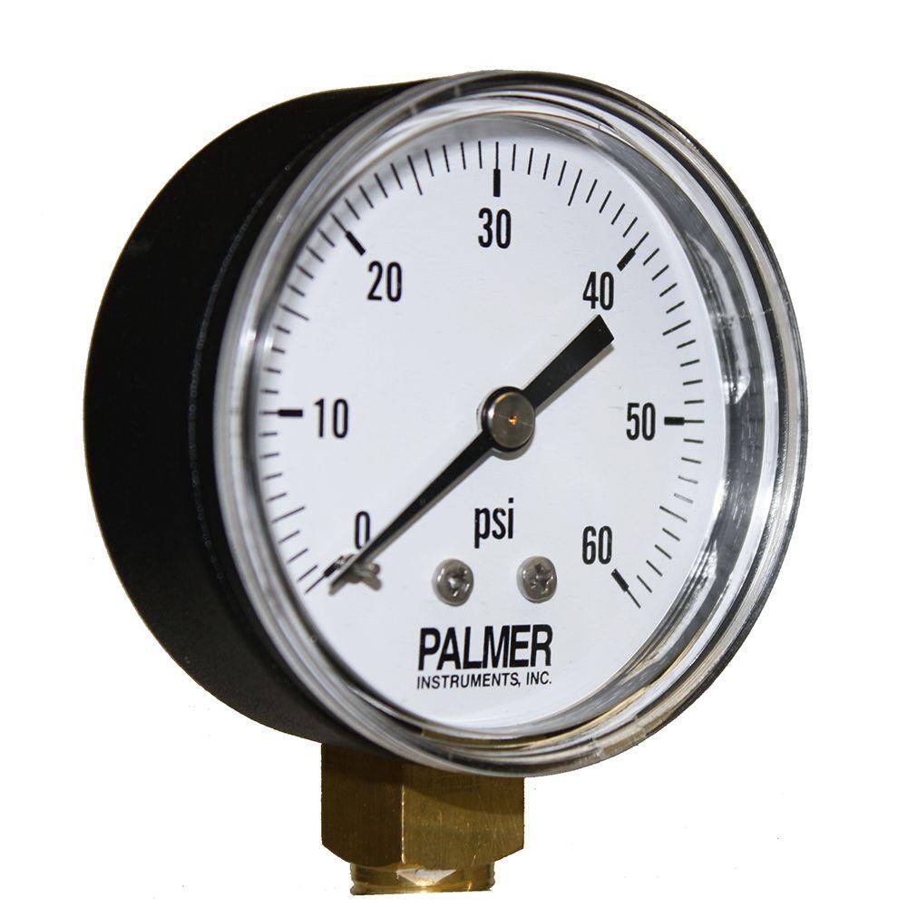 Palmer Instruments 2.5 in. Dial 60 psi Painted Steel Case Utility Gauge ...