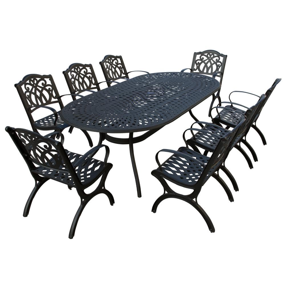 Oakland Living Black 9-Piece Aluminum Outdoor Oval Dining Height ...