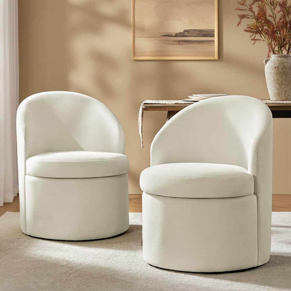 JAYDEN CREATION Anna Ivory Velvet Barrel Dining Chair (Set of 2 ...