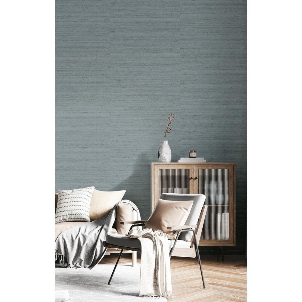 Synergy Collection Blue Slub Silk Design Matte Finish Vinyl on Non ...