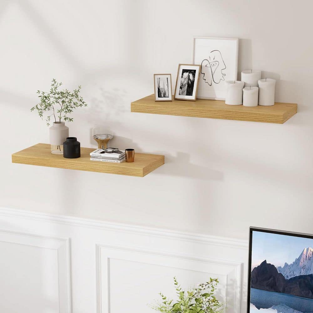 23.6 in. W x 9.3 in. D Oak Floating Shelves Decorative Wall Shelf with ...